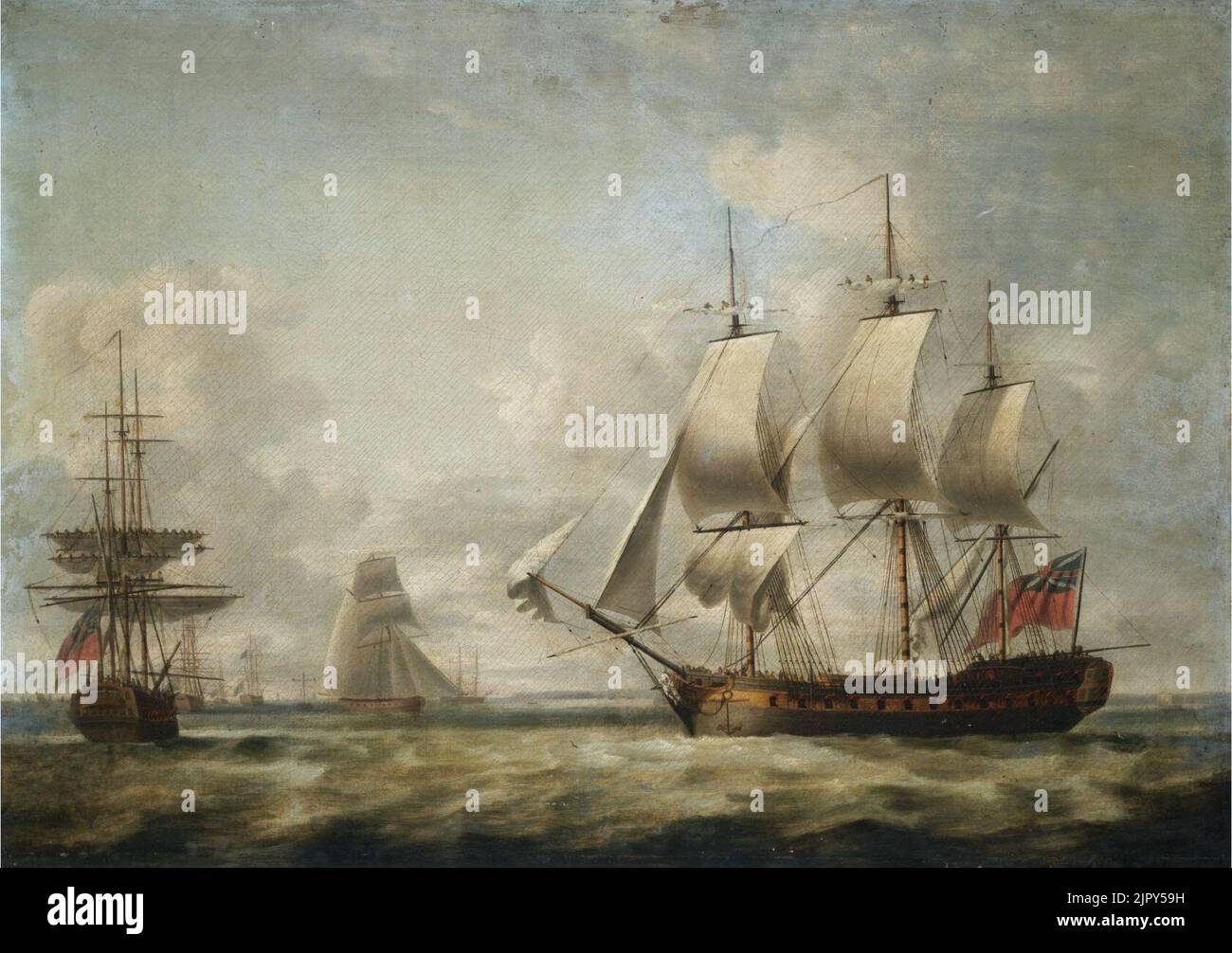 Thomas Luny - A 32-Gun Frigate taking in sail and other shipping off ...