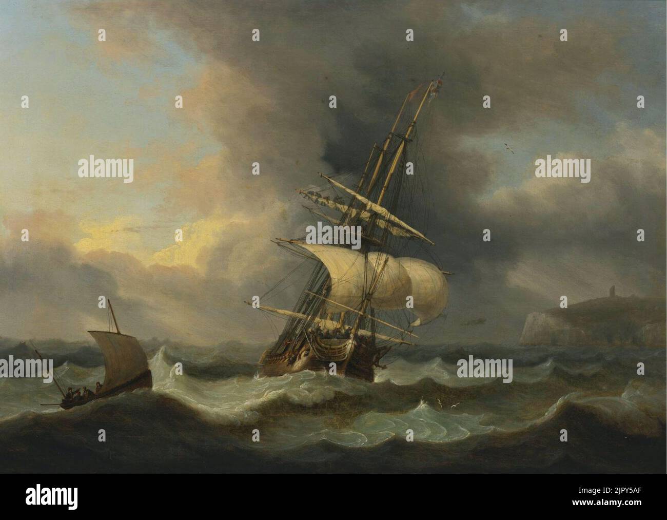 Thomas Luny - Shortening sail off South Foreland Stock Photo - Alamy