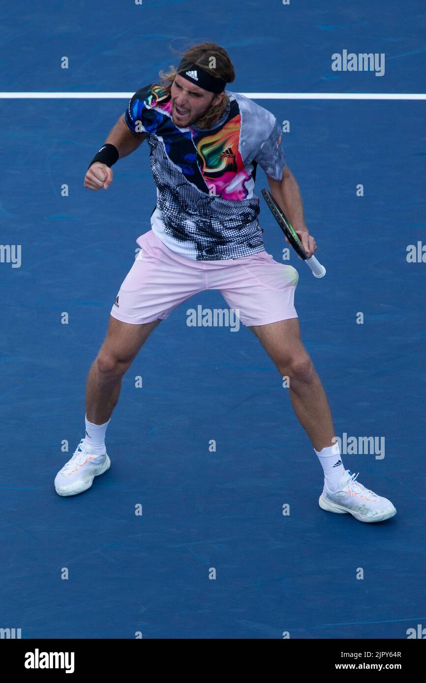 Mason, Ohio, USA. 19th Aug, 2022. Stefanos Tsitsipas celebrates winning ...