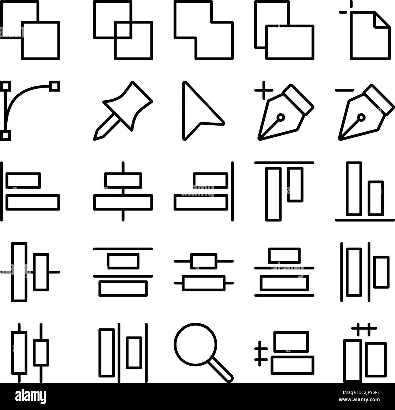 A set of black graphic design tools collection on a white background ...