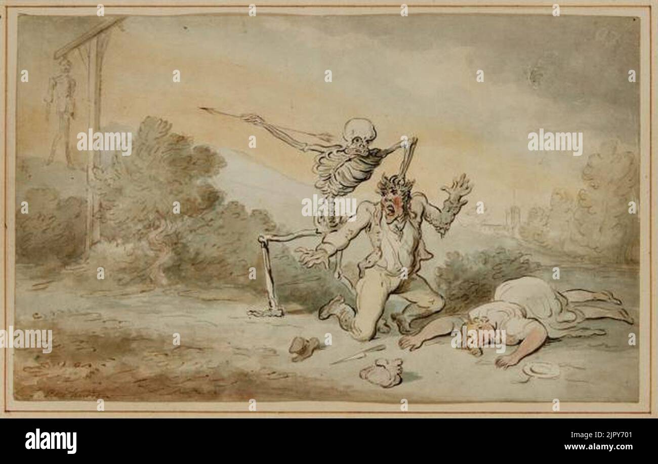 Thomas Rowlandson - Original unpublished watercolor of Death and the ...