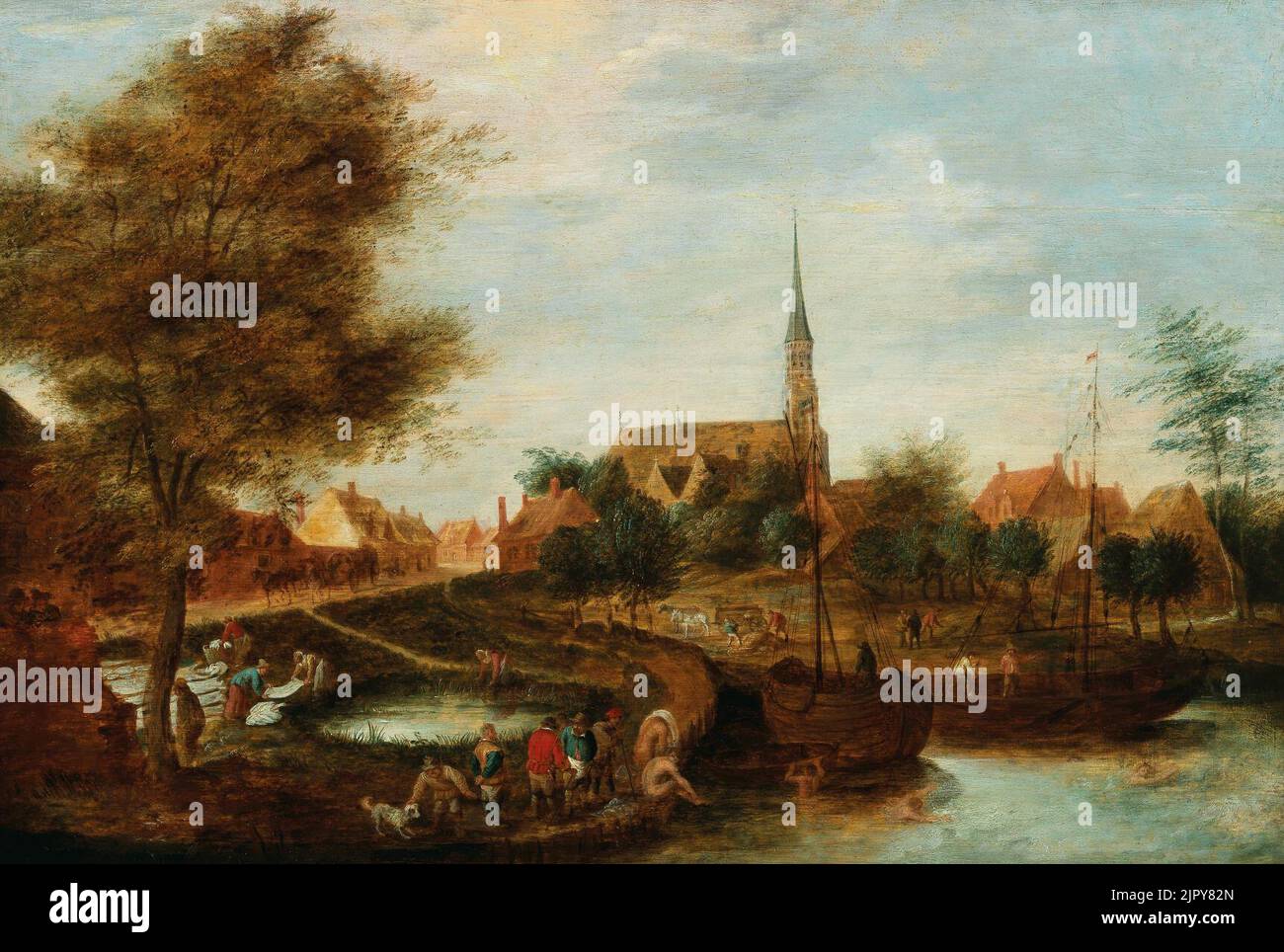 Thomas van Apshoven Badende Bauern vor einem Dorf Stock Photo - Alamy