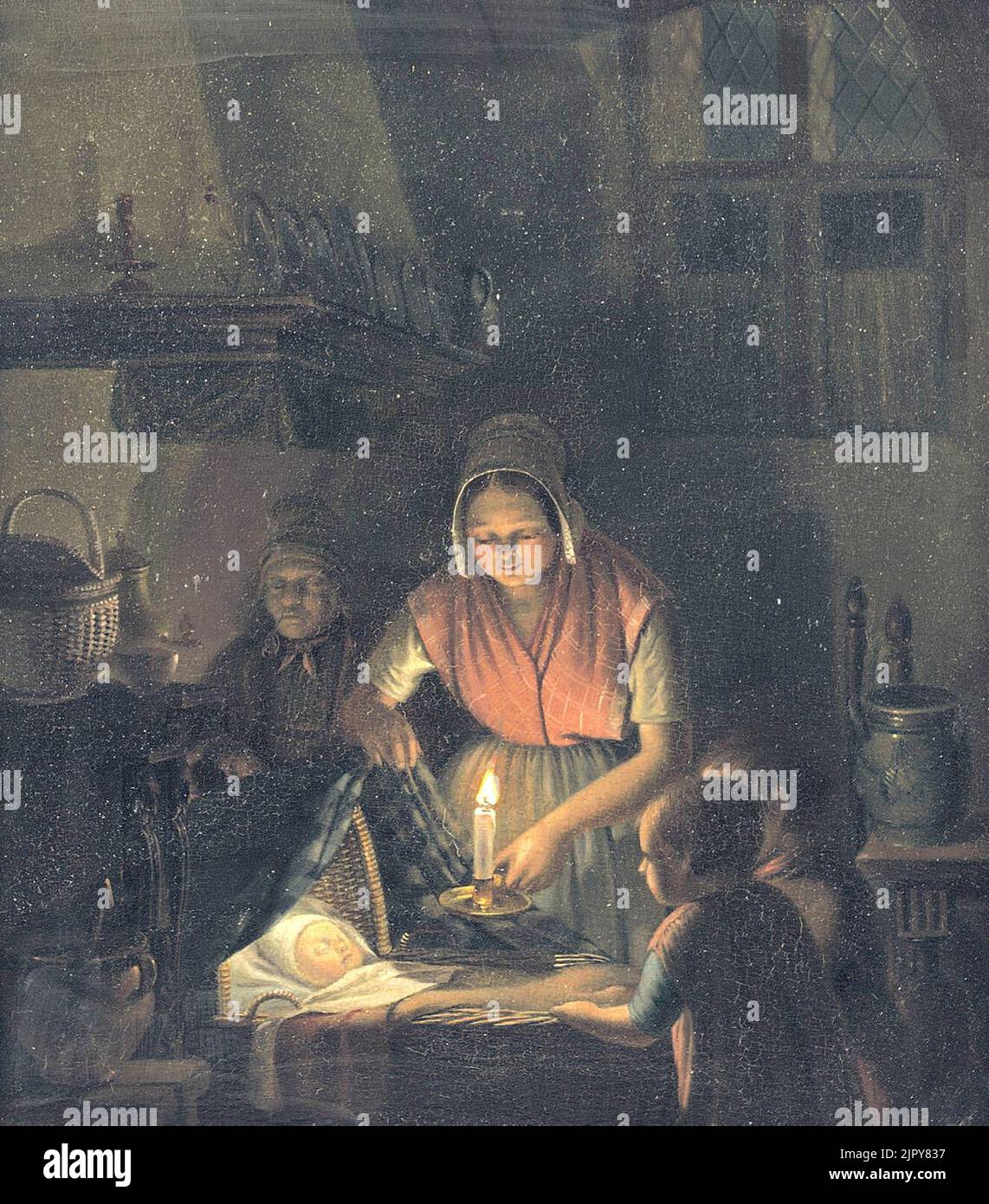 Thomas van Leent - Admiring the newborn by candlelight Stock Photo - Alamy
