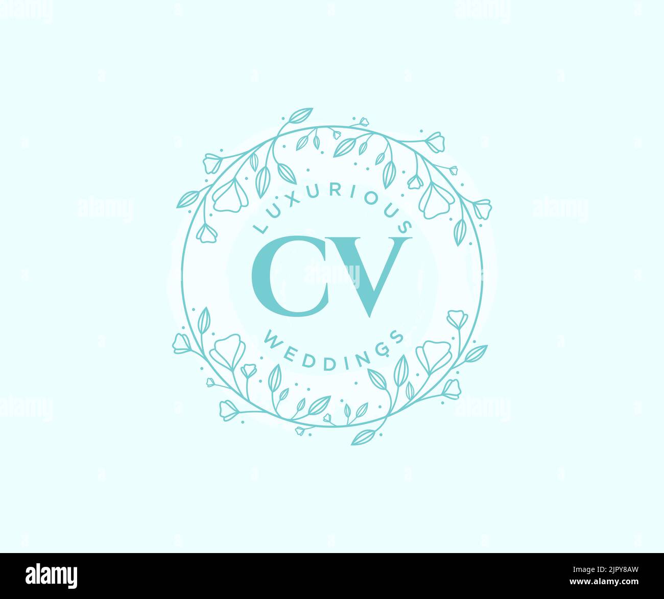CV Initials letter Wedding monogram logos template, hand drawn modern minimalistic and floral ...