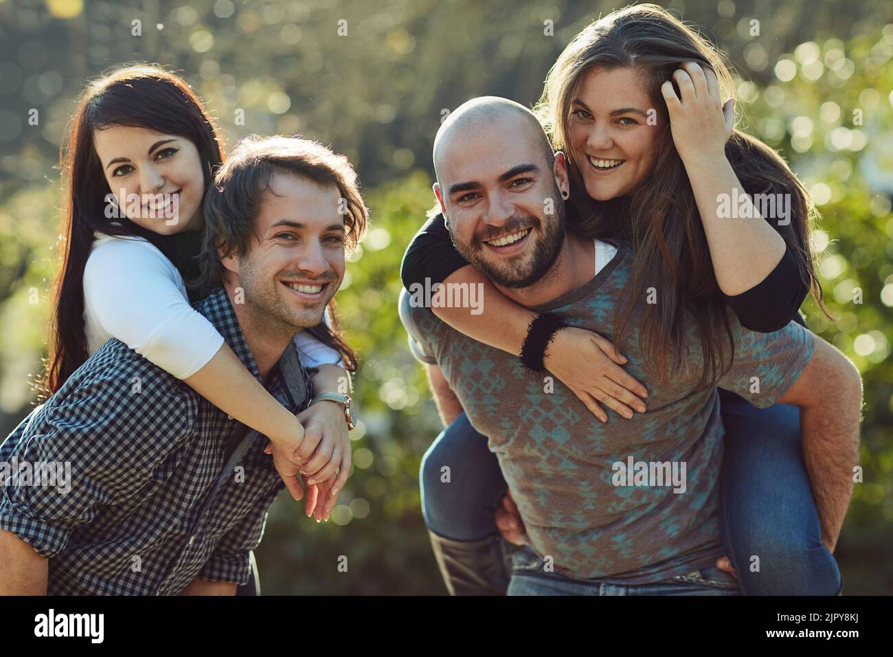 We having so much fun. two happy couples out on a double date Stock ...