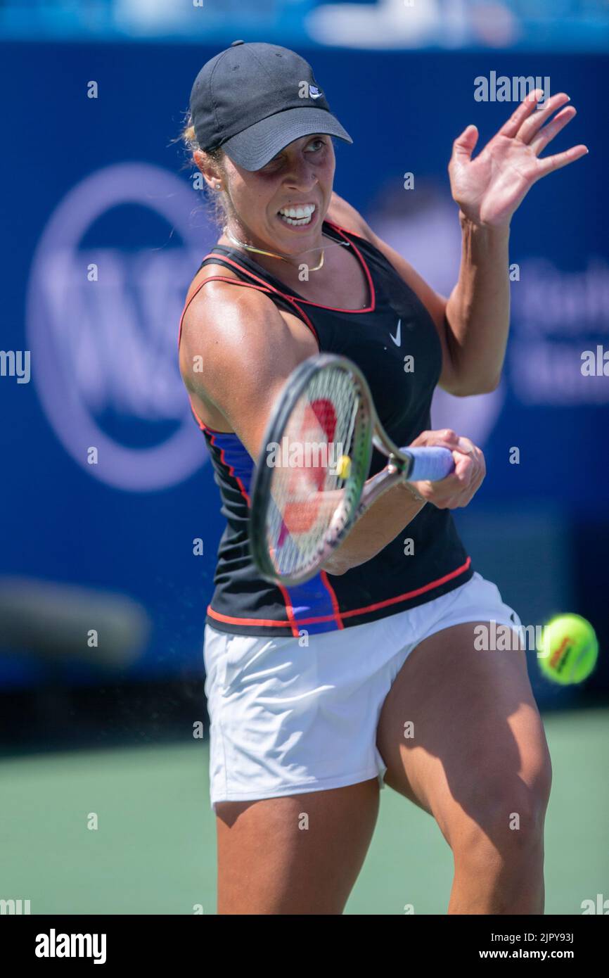 Mason, Ohio, USA. 19th Aug, 2022. Madison Keys plays a ball against ...