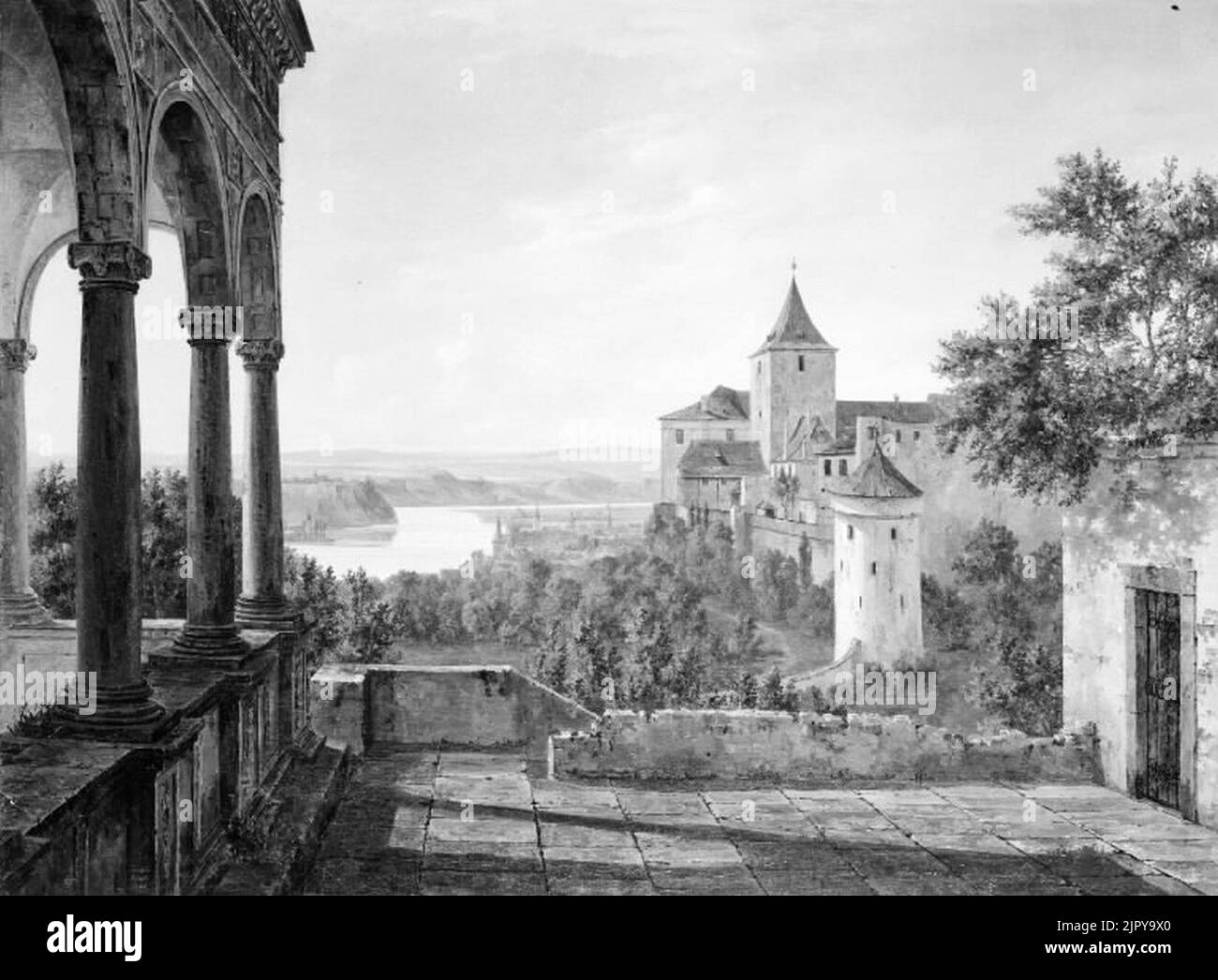 Thorald Læssøe - Udsigt ved Tycho Brahes observatorium i Prag Stock ...