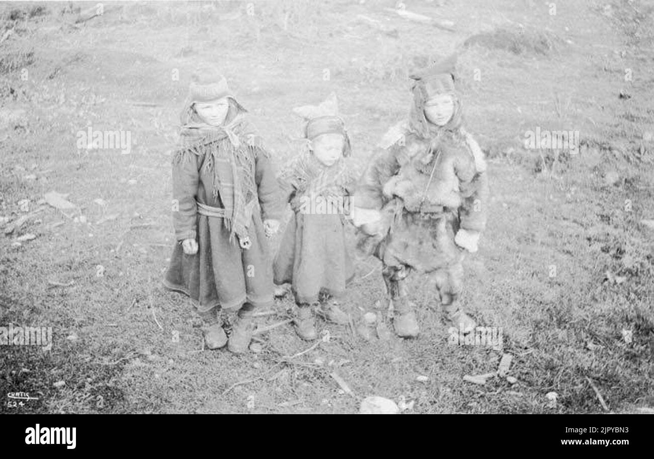 Three children, possibly Laplanders, ca 1898 Stock Photo - Alamy