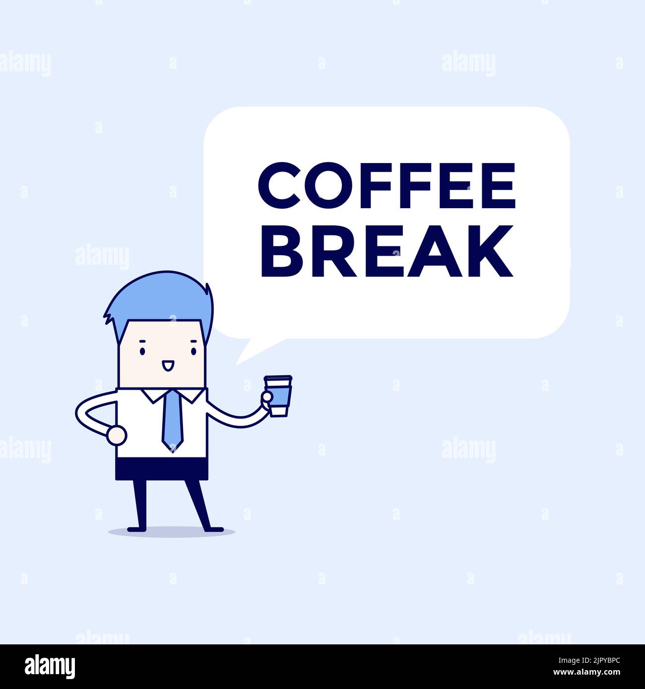 Businessman coffee break. Cartoon character thin line style vector ...