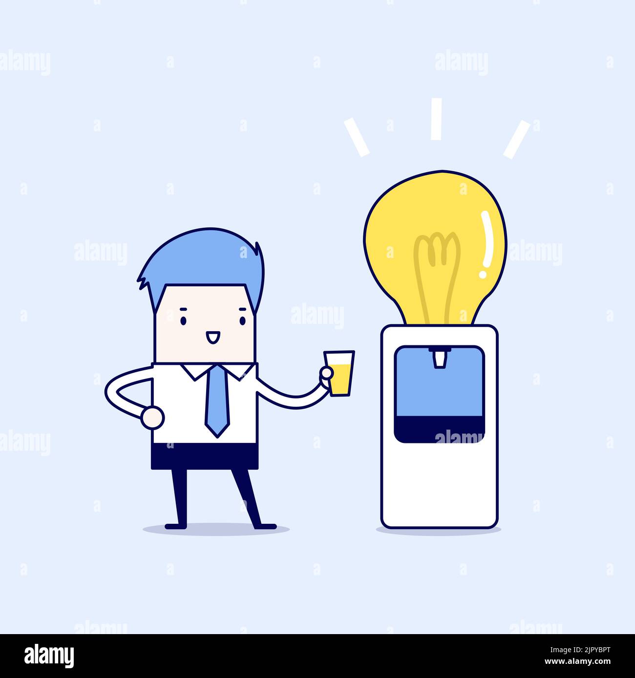 Businessman wants to drink idea from water bulb cooler. Cartoon ...
