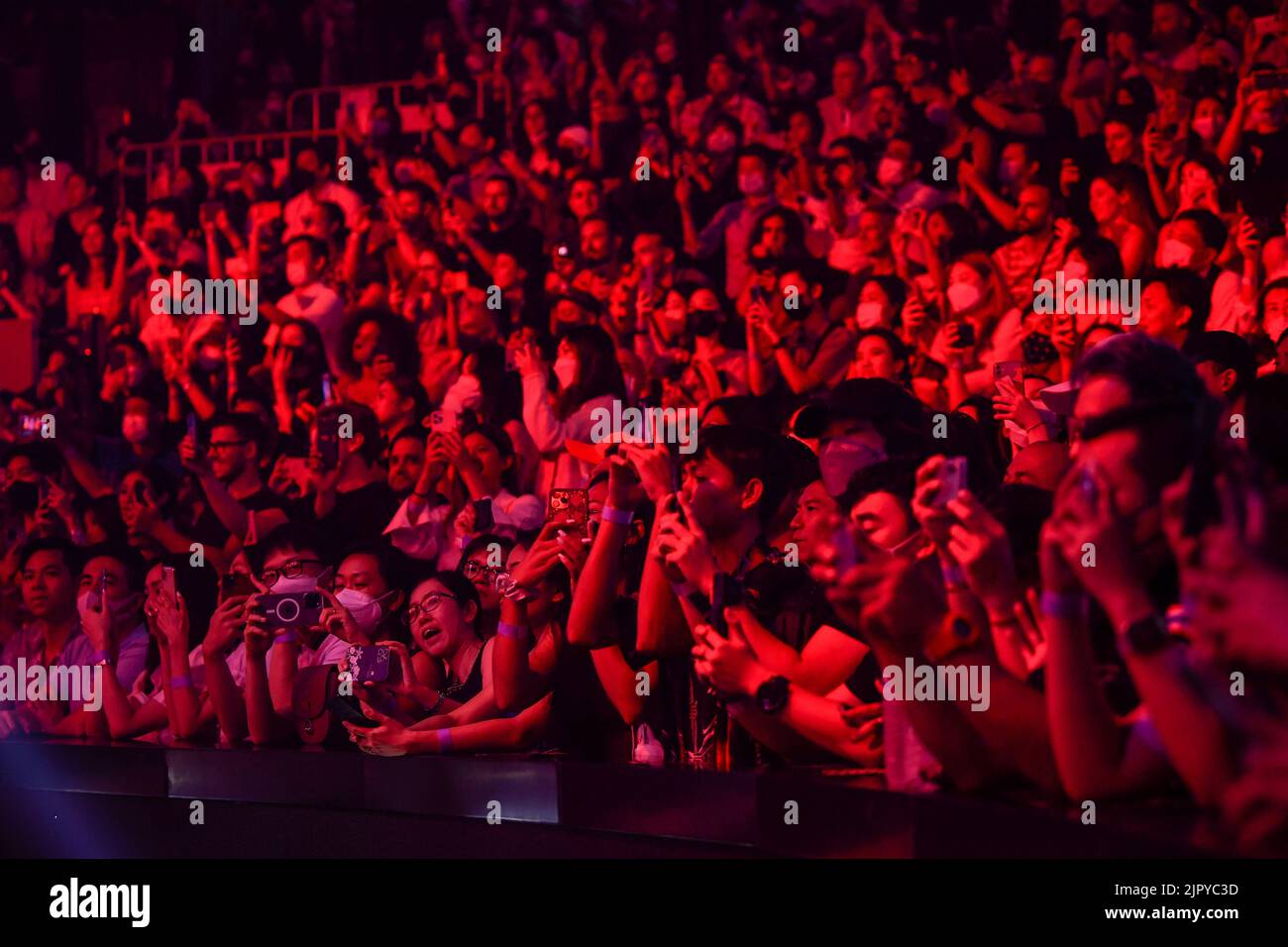 Thailand fans cheer during the kickboxing exhibition or boxing show at ...