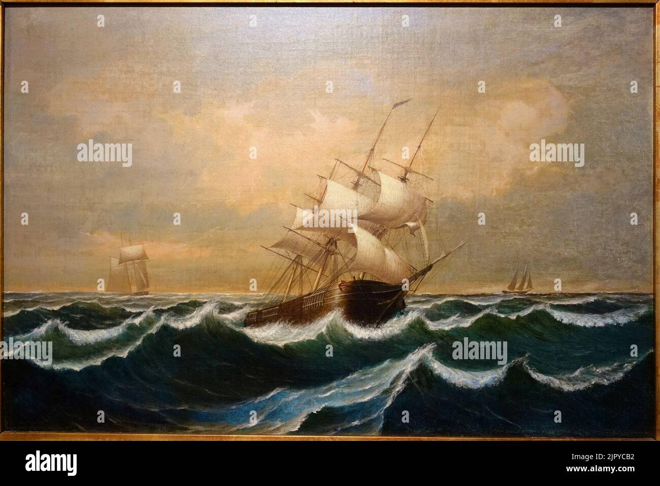 Three Master and Lumber Schooners in Heavy Seas, by Fitz Henry Lane ...