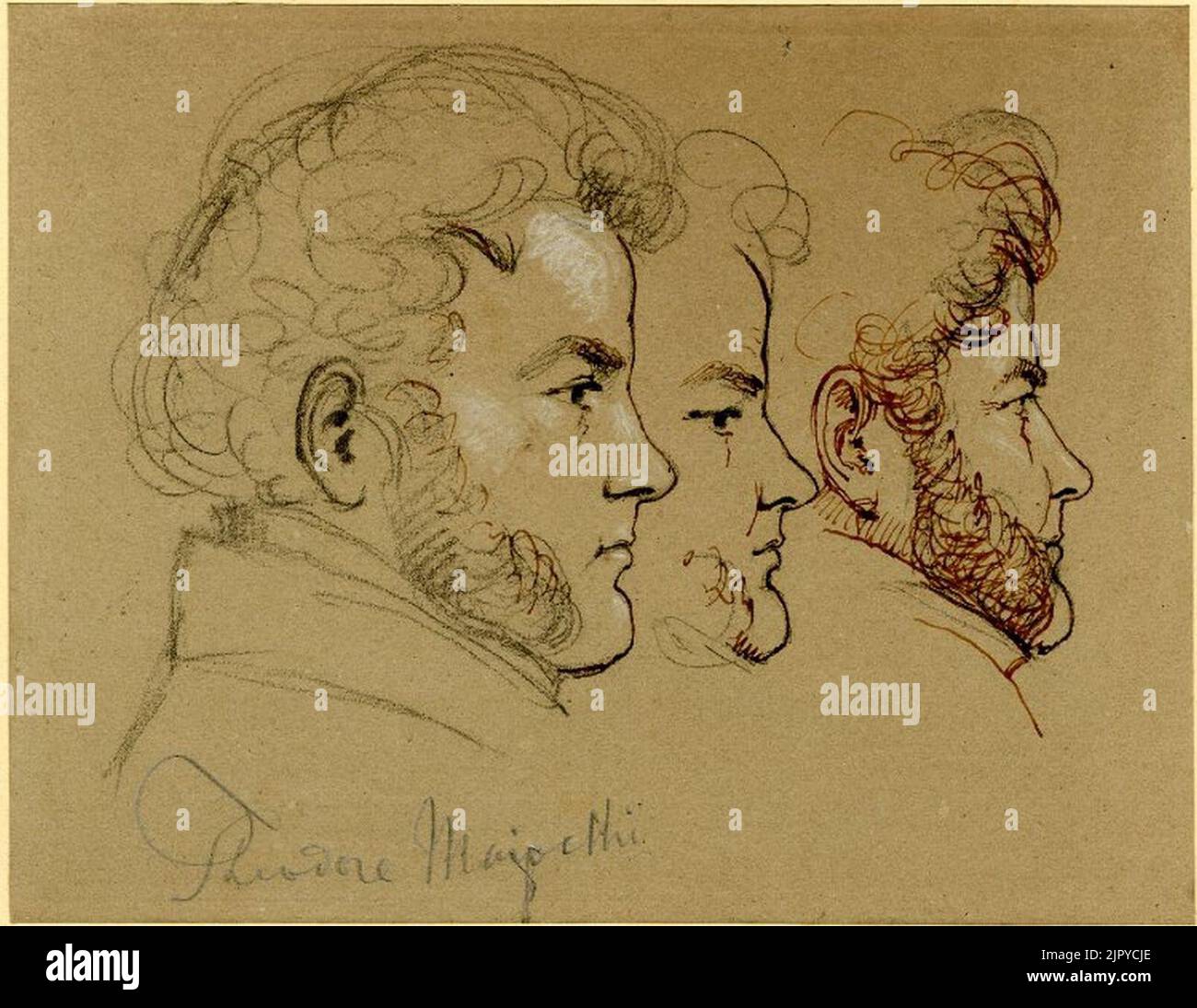 Three portrait heads of Theodore Majocchi by George Hayter 1820 Stock ...