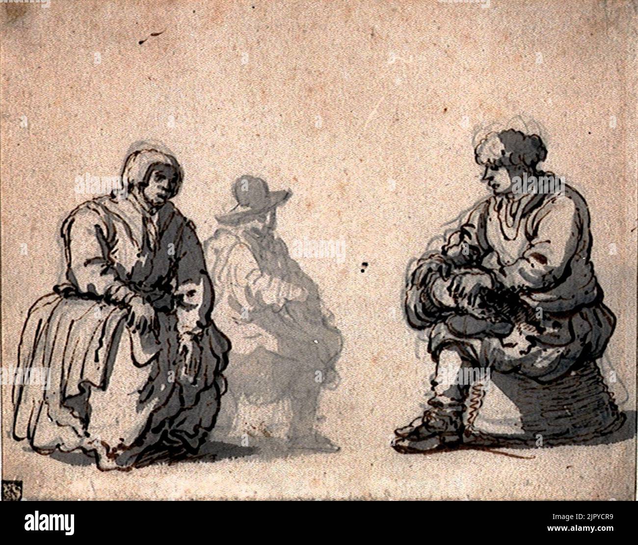 Three seated figures Stock Photo - Alamy