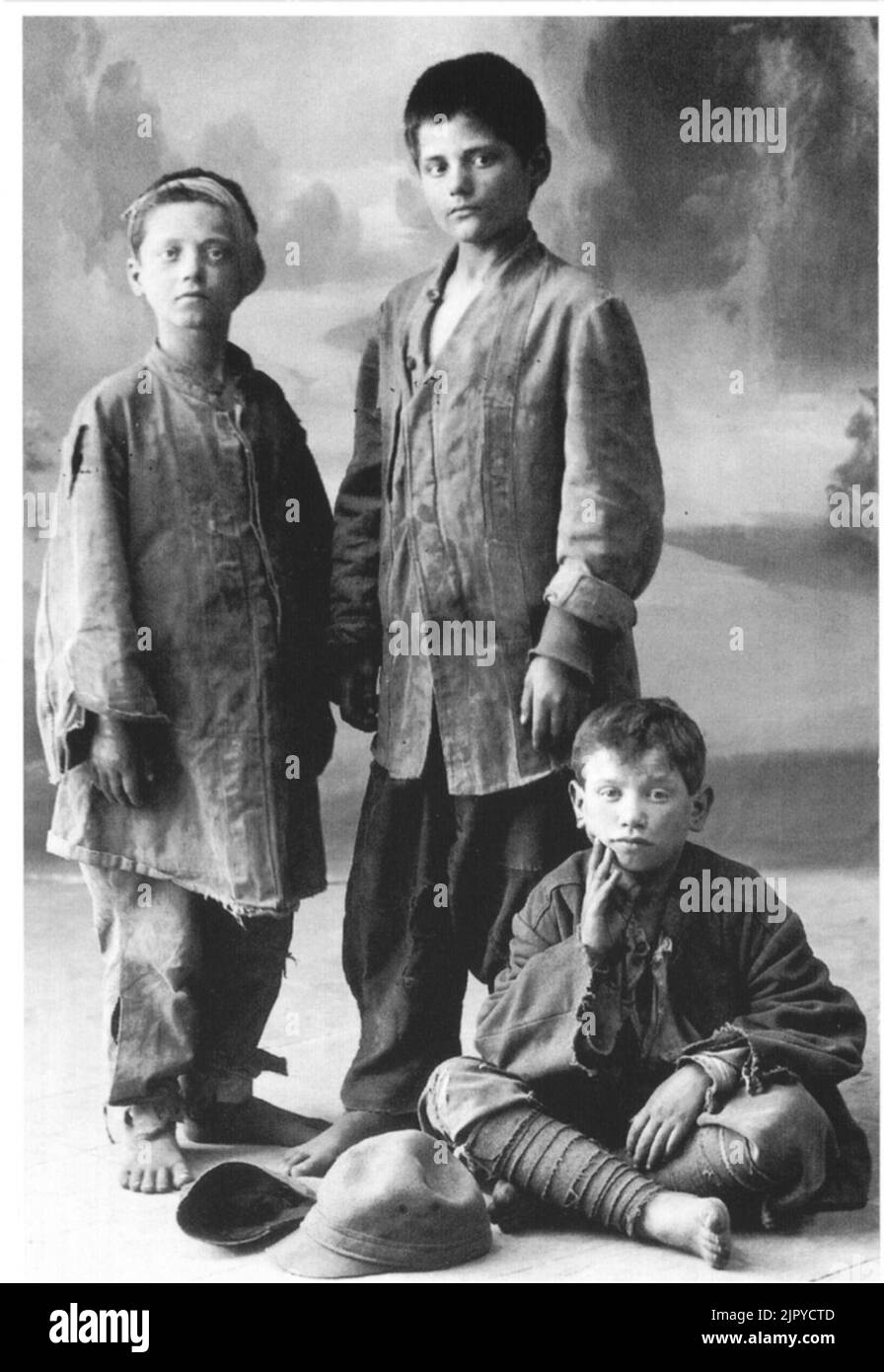 Three ''Scugnizzi'' (Naples street boys) from the kindergarten ship ...