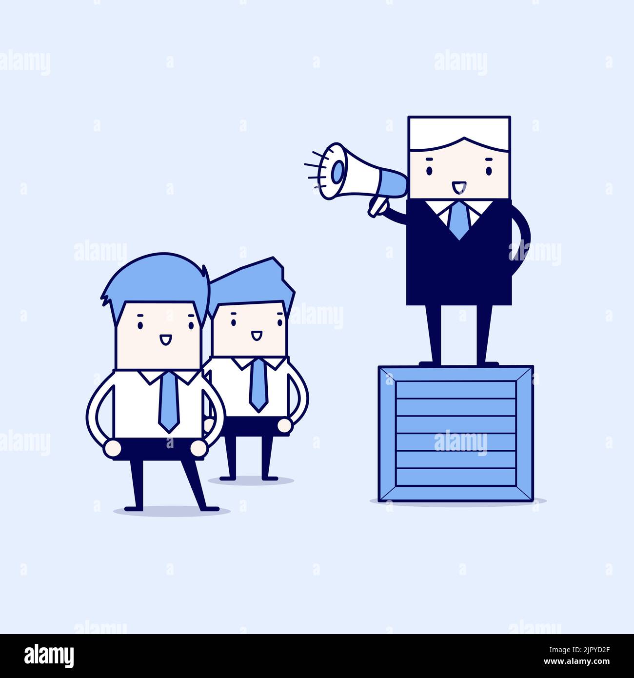 Boss commanding officers into a megaphone. Cartoon character thin line ...