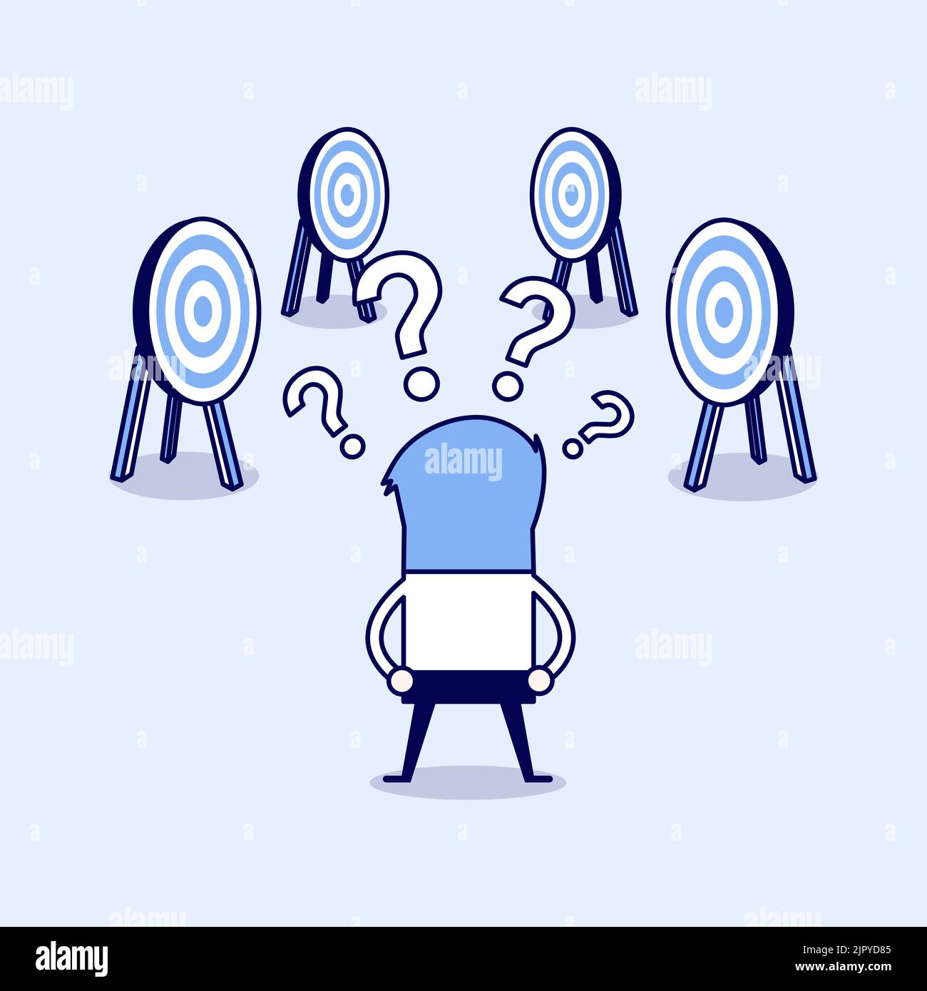 Confused businessman with many tasks and target. Cartoon character thin line style vector Stock ...