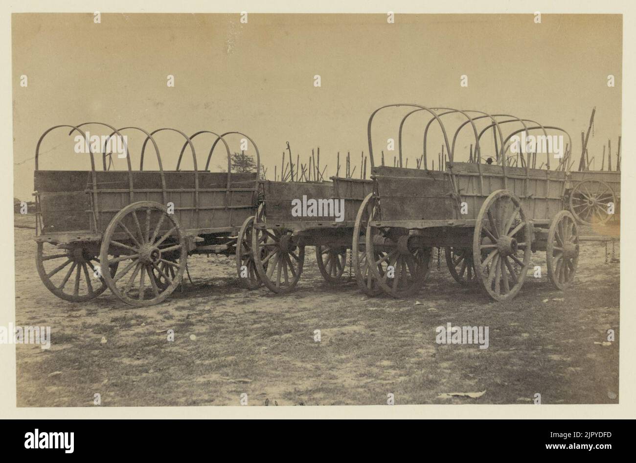 Three wagons, probably used for army supplies in Civil War Stock Photo ...
