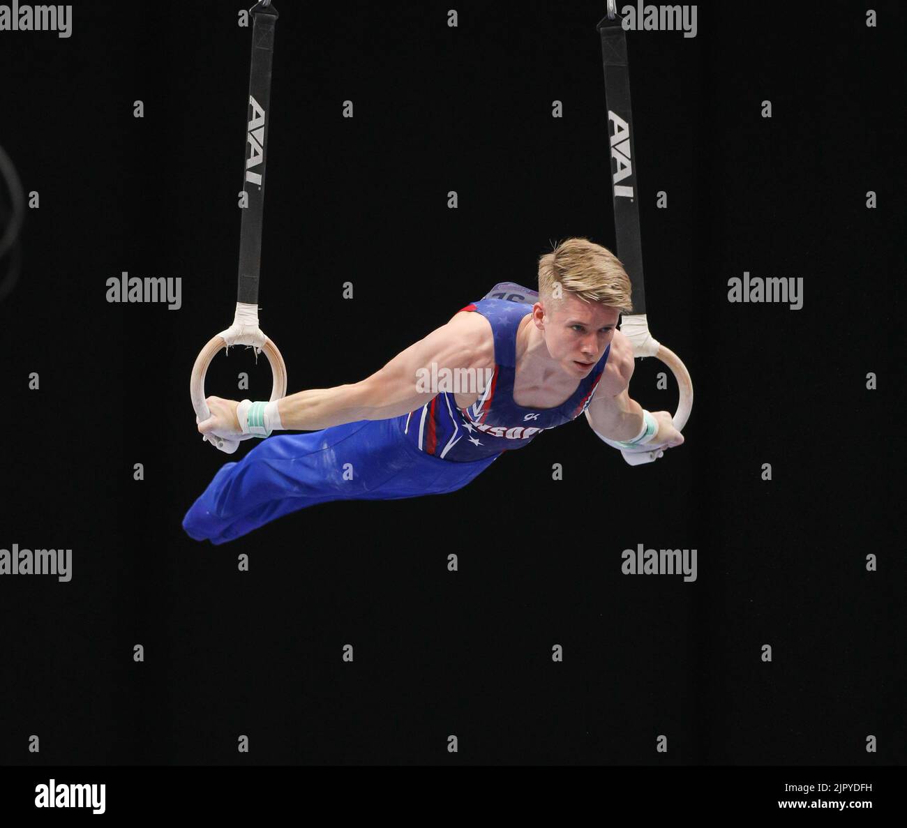 August 20, 2022: Shane Wiskus of USOPTC competes on the rings during ...