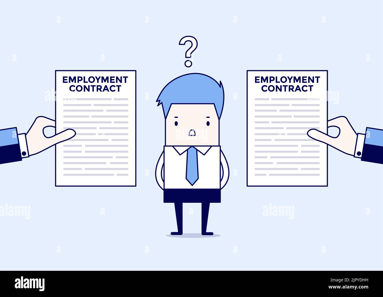 Businessman with two employment contract offer from two companies ...
