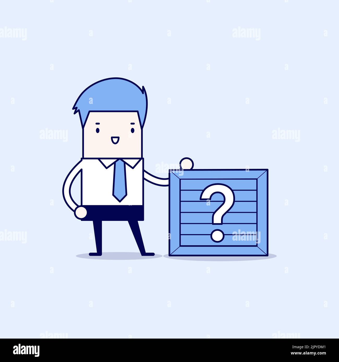 Businessman standing beside unknown box. Cartoon character thin line style vector Stock Vector ...