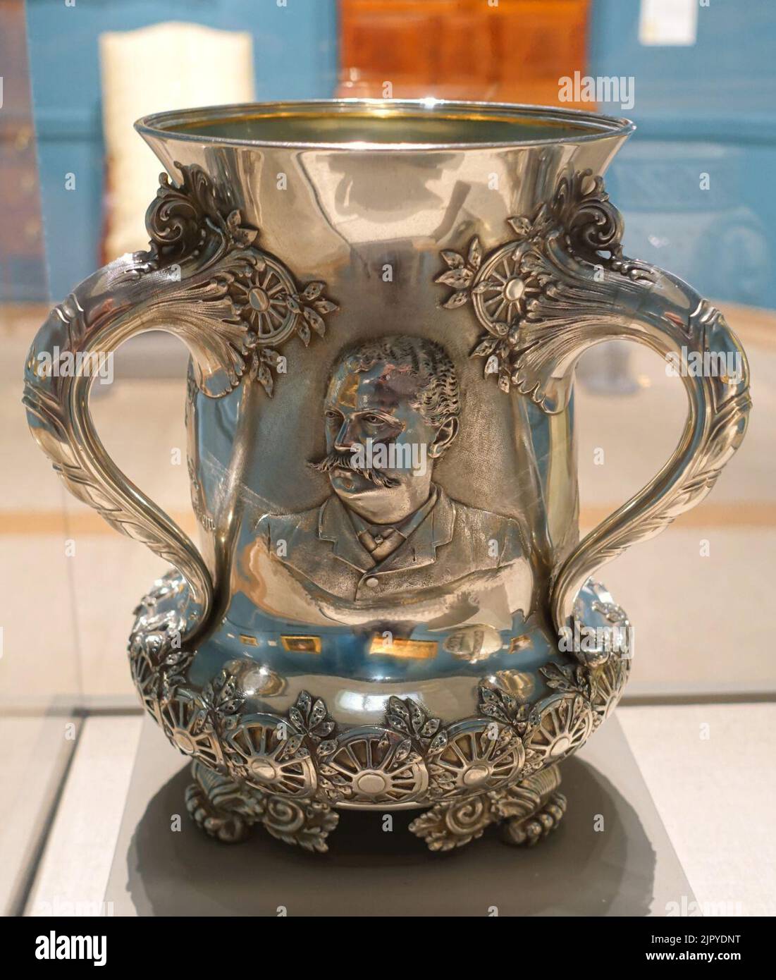 Three-handled trophy cup with images of Payson Tucker and Portland's ...