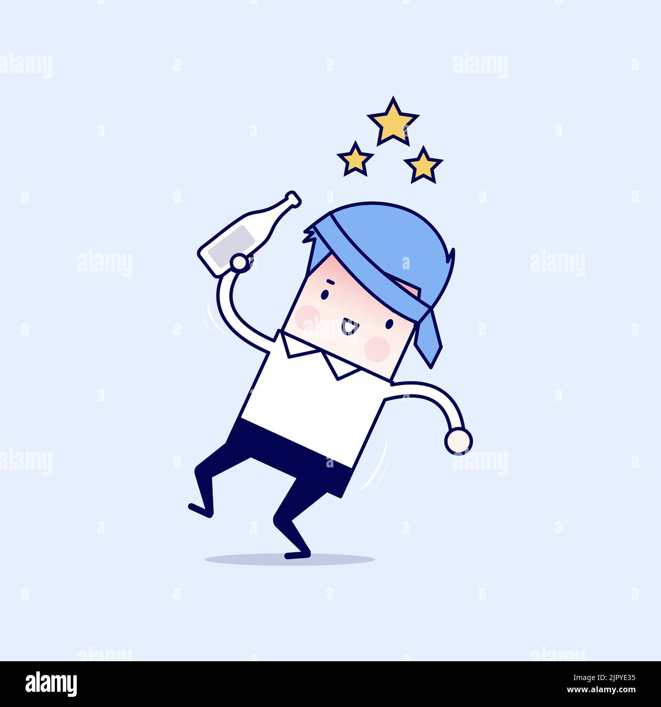 Drunk businessman with alcohol bottle. Cartoon character thin line ...