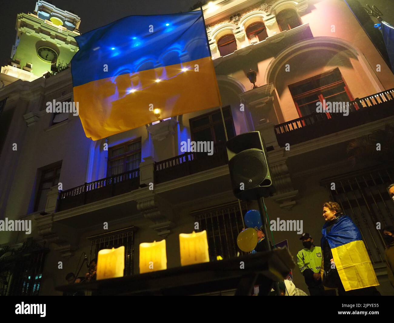 Lima, Peru. 20th Aug, 2022. Lighted candles in front of the Miraflores ...