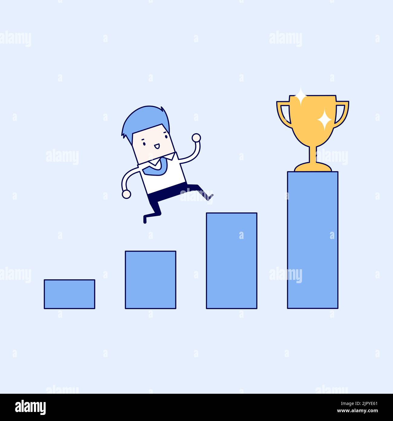 Businessman climbing ladder to success. Cartoon character thin line ...