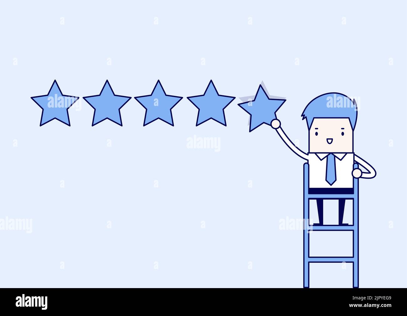 Businessman giving five star rating. Cartoon character thin line style ...