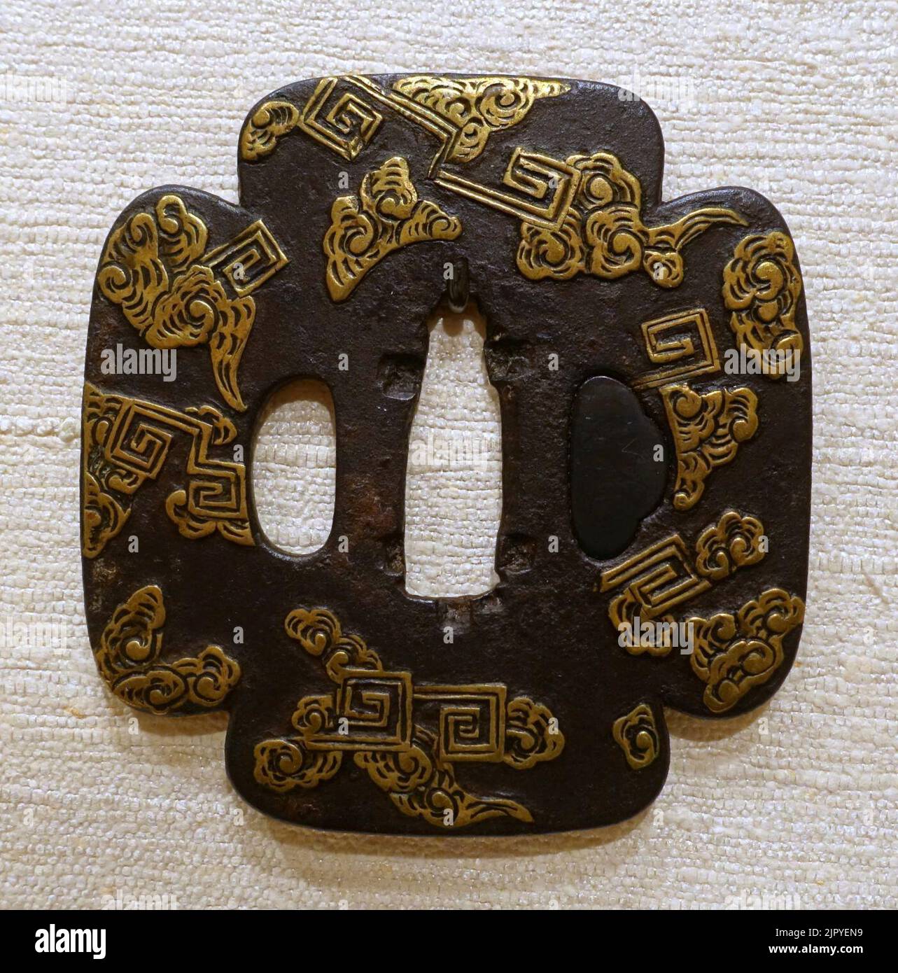Thunderheads on Cross, tsuba, Japan, iron, brass Stock Photo - Alamy