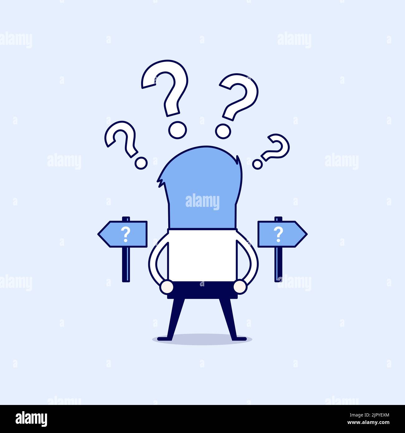 Businessman confused. Standing at the crossroad. Cartoon character thin line style vector Stock ...