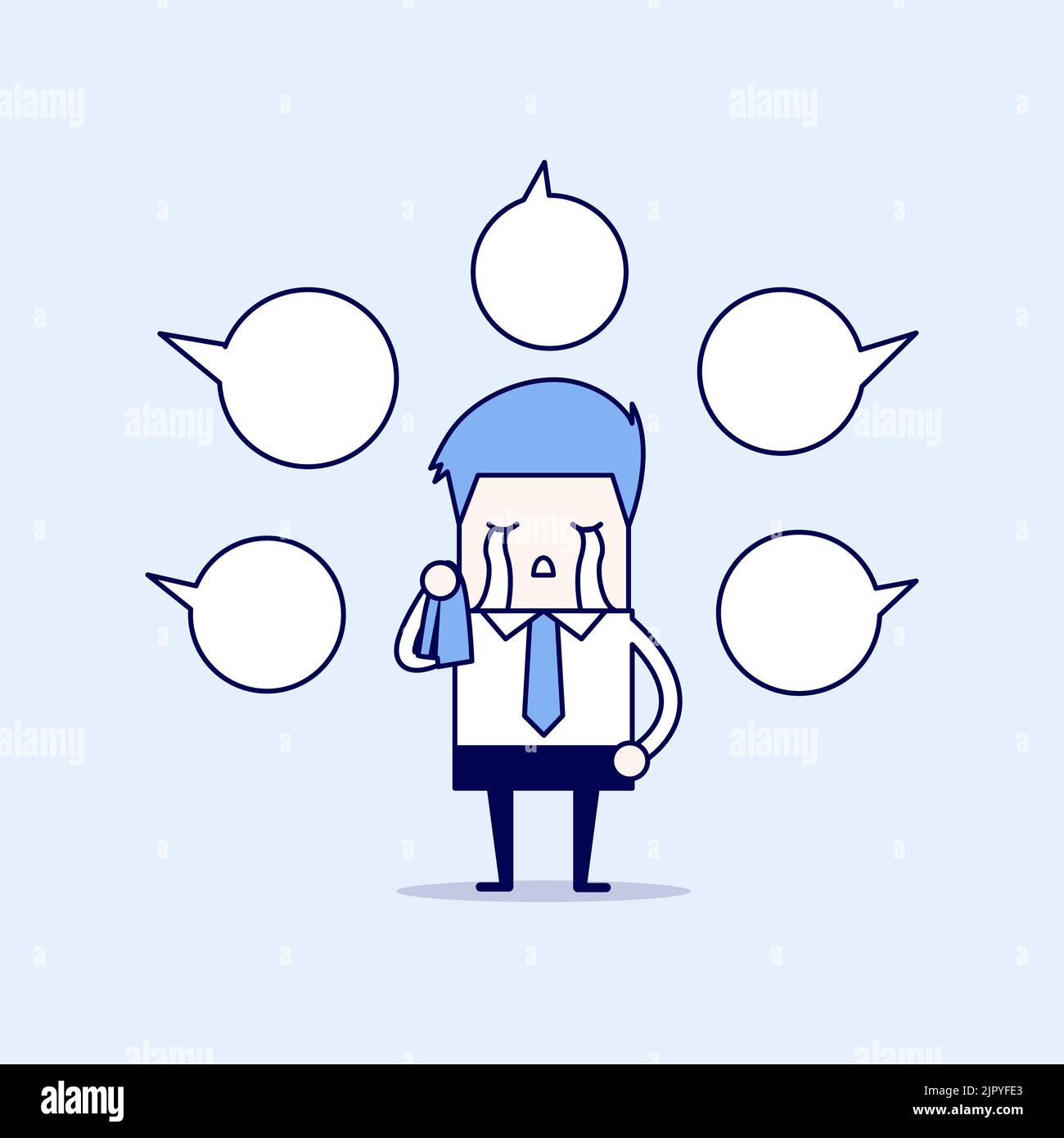Businessman crying about negative comment with balloon text. Cartoon ...