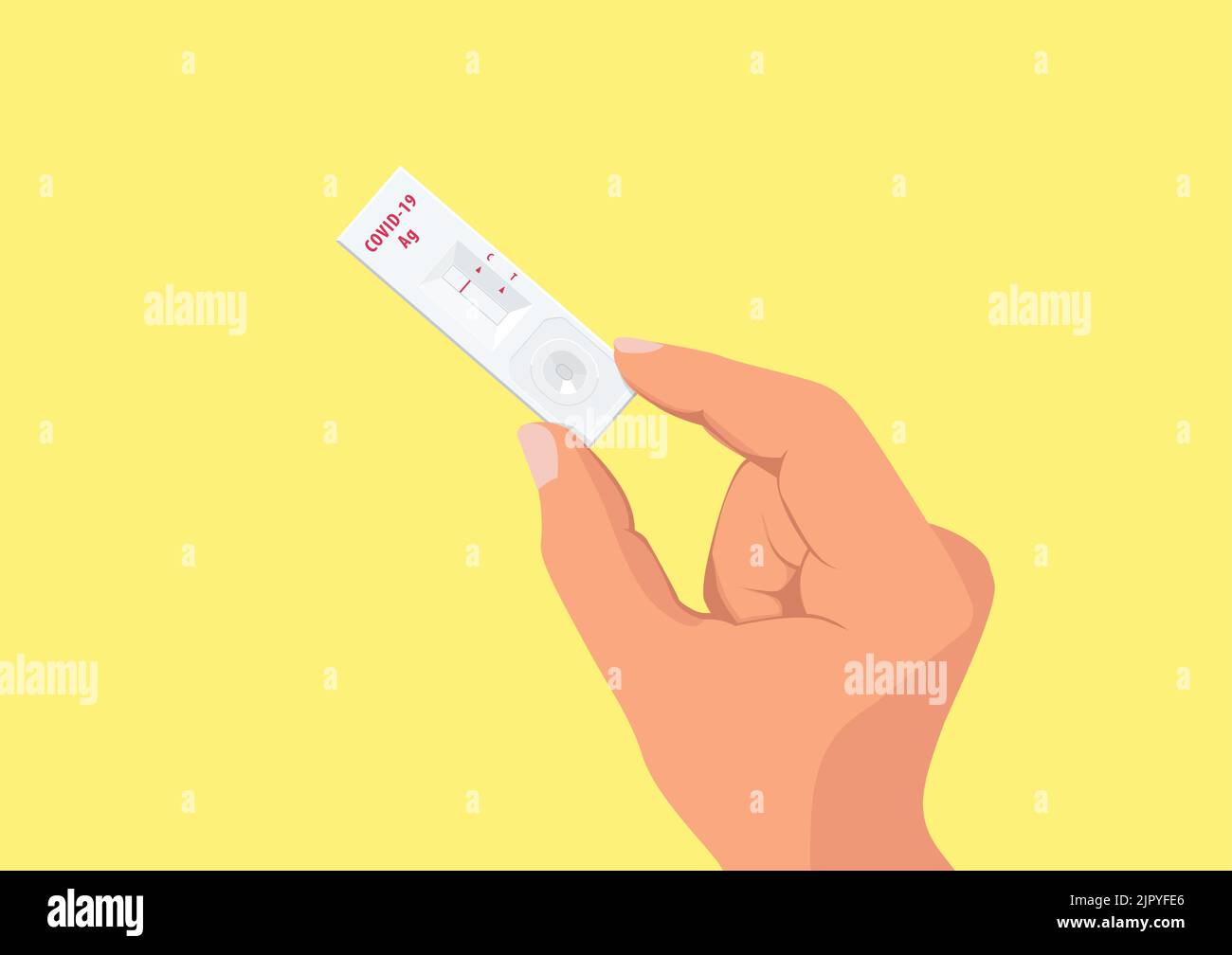 Hand holding Rapid kits of Covid-19 Ag test or ATK on yellow background ...