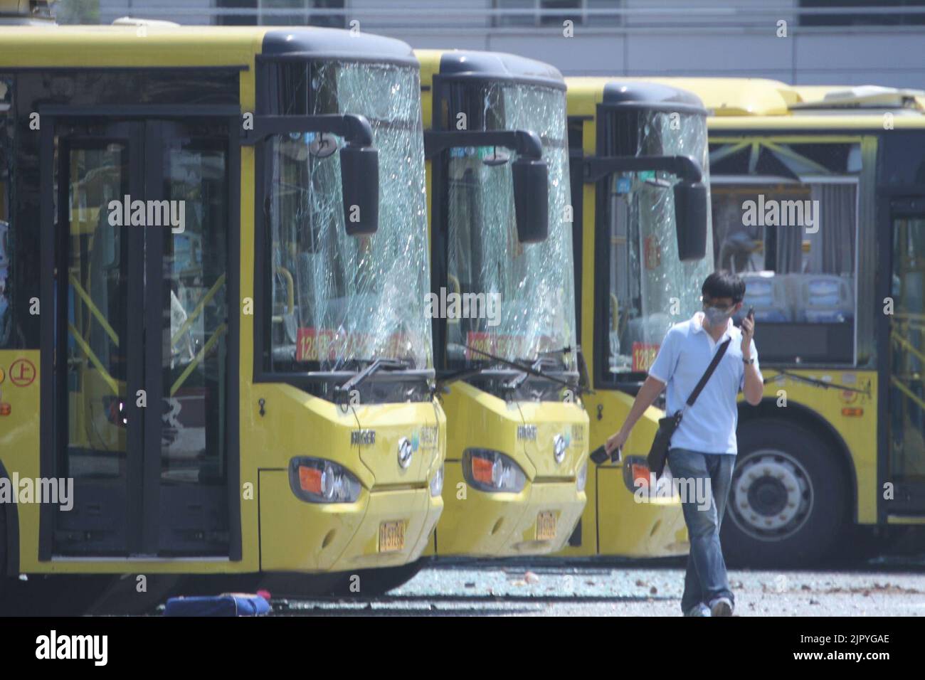 Tianjin explosion destroyed buses (4 Stock Photo - Alamy