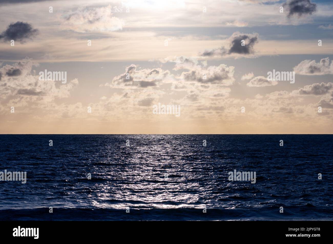 Sunset at the open sea, Horizontal photo with natural sunset or sunrise ...