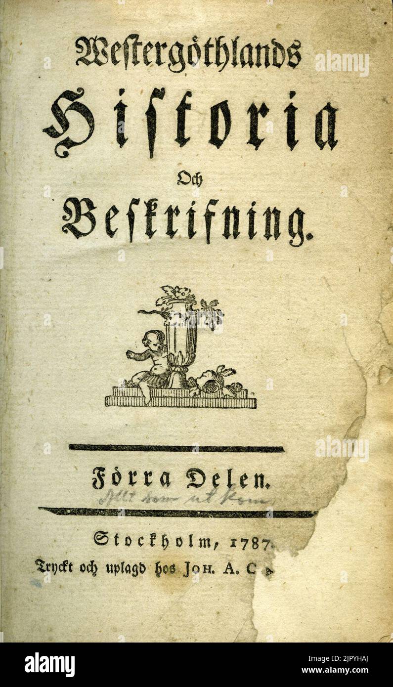 Tidgren, Westergöthlands Historia Och Beskrifning (1787) titelblad ...