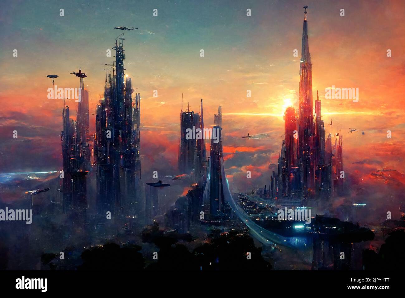 Futuristic city skyline illustration hi-res stock photography and ...