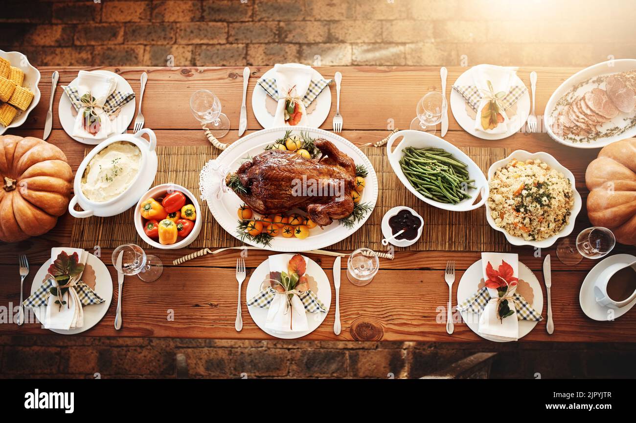 Youre reminded to always give thanks. High angle shot of a dining table ...