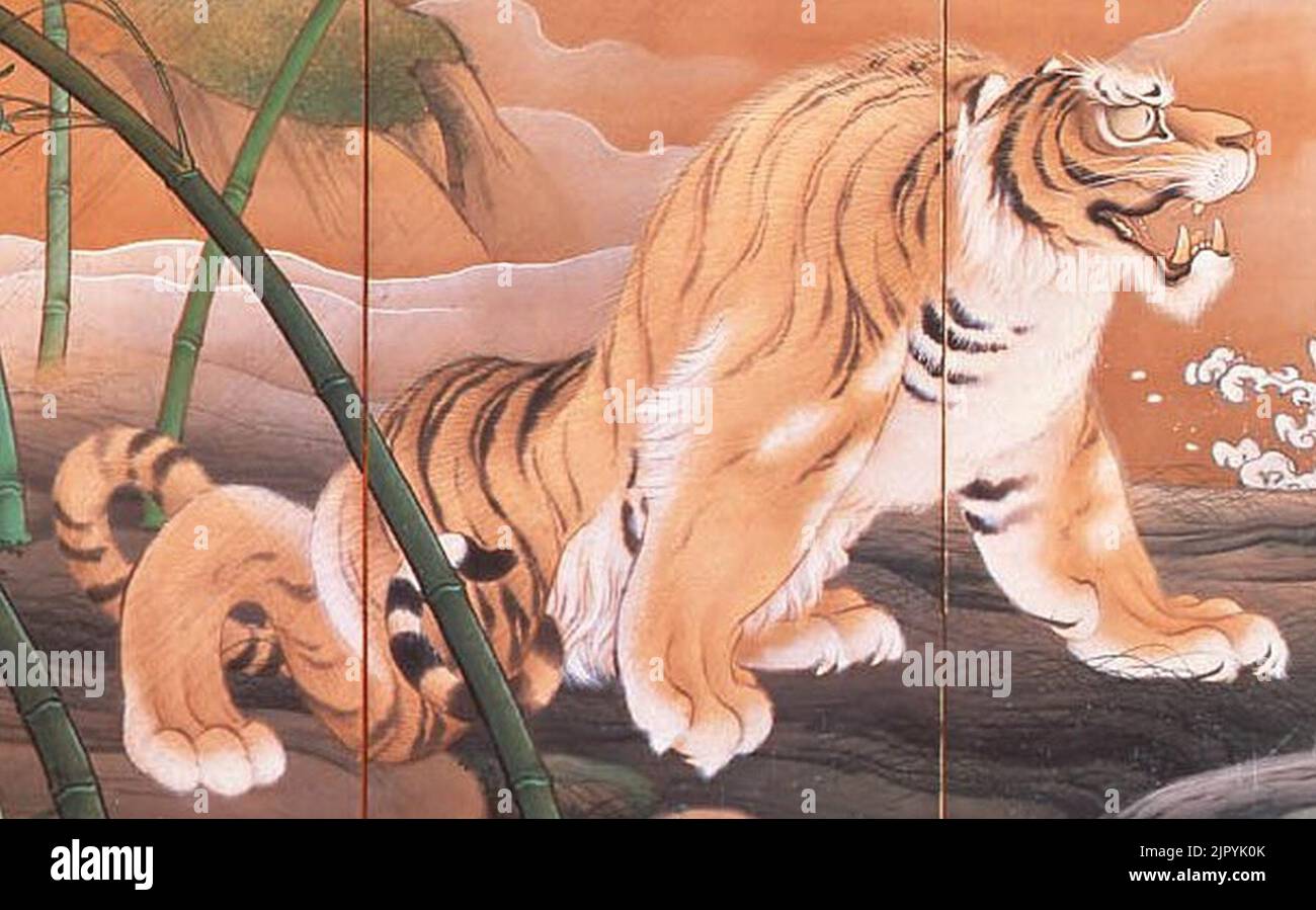 Tiger detail, Ryūko-zu Byōbu by Hashimoto Gahō (Part of the tiger ...