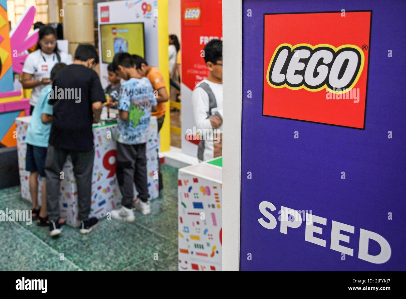Mumbai, India. 20th Aug, 2022. A logo of Lego group is seen at R City ...
