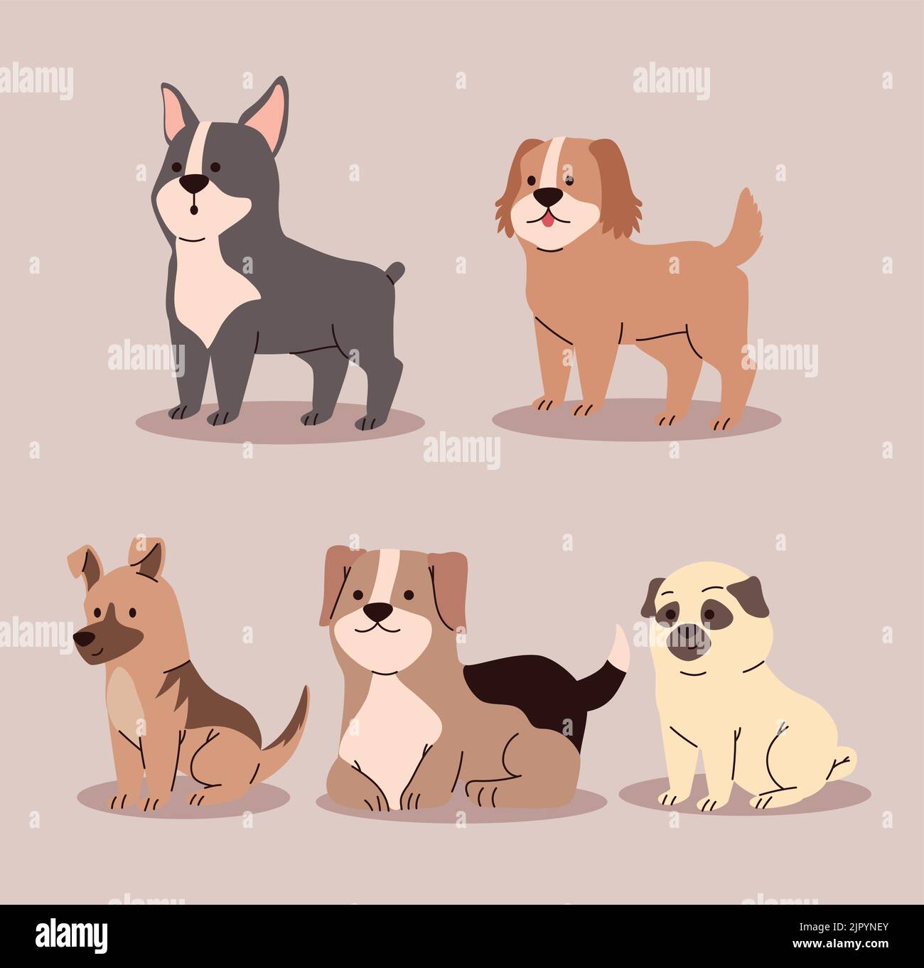 five dogs comic characters Stock Vector Image & Art - Alamy
