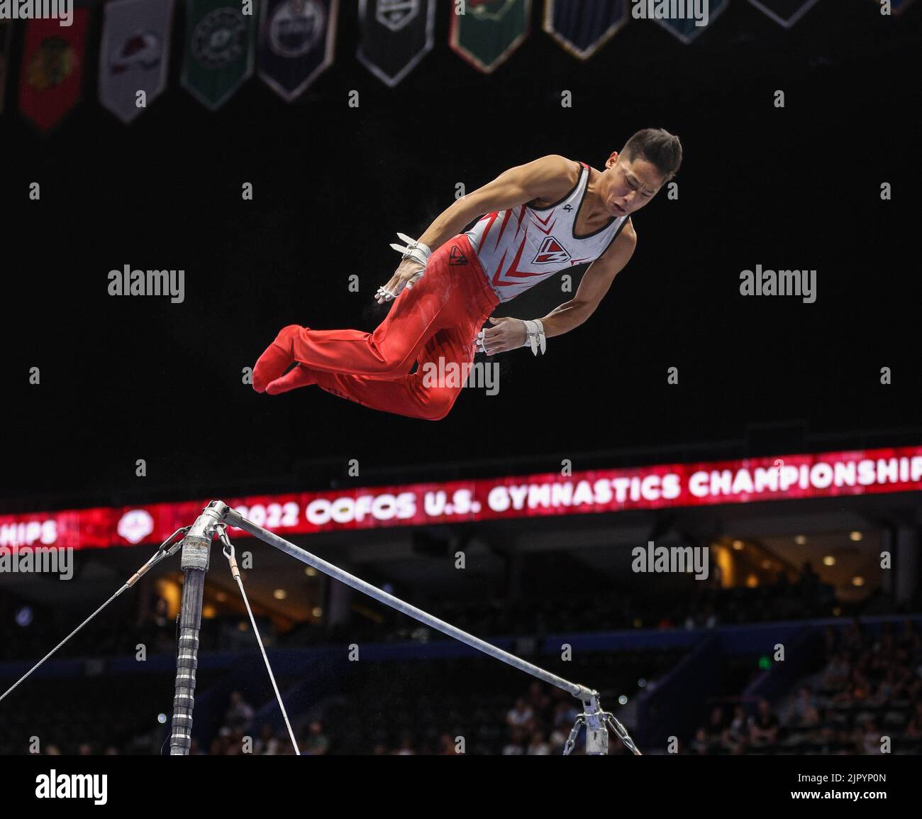 August 20, 2022: Yul Moldauer competes on the high bar during the 2022 ...