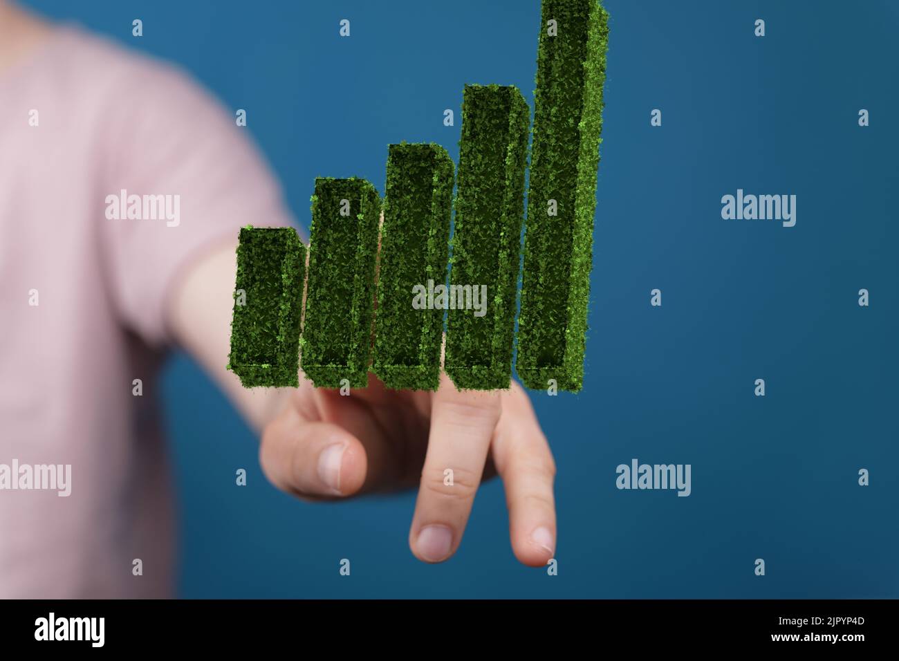 A man pointing on hovering Green ecological growth concept - 3d rendering Stock Photo - Alamy