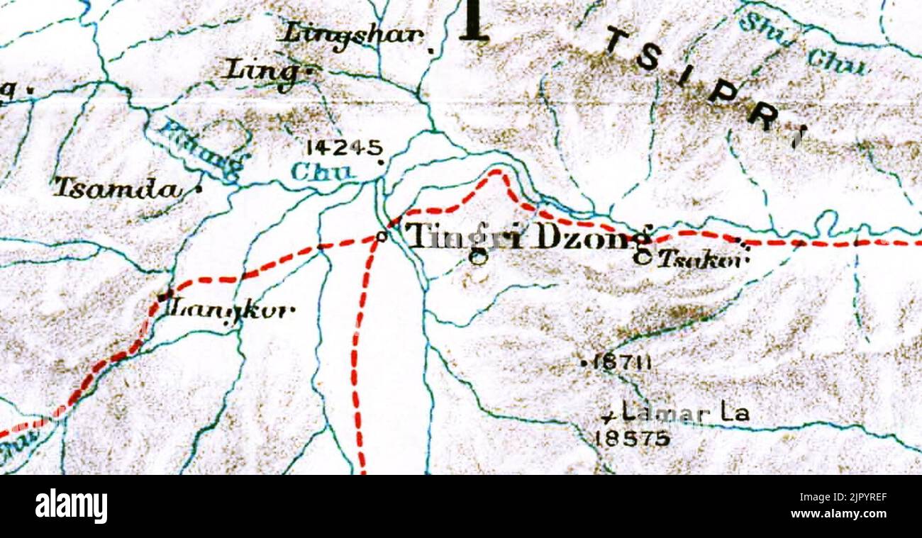 Tingri Dzong and nearby Tsakor, Langkor, Tsamda, Lingshar, Ling ...