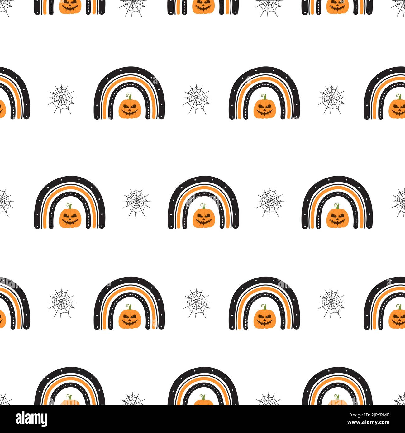 Halloween seamless pattern with scary rainbows. Cute hand drawn ...