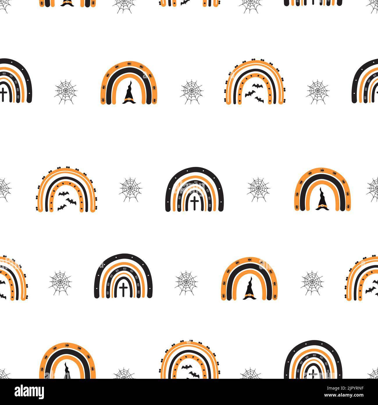 Halloween seamless pattern with scary rainbows. Cute hand drawn ...