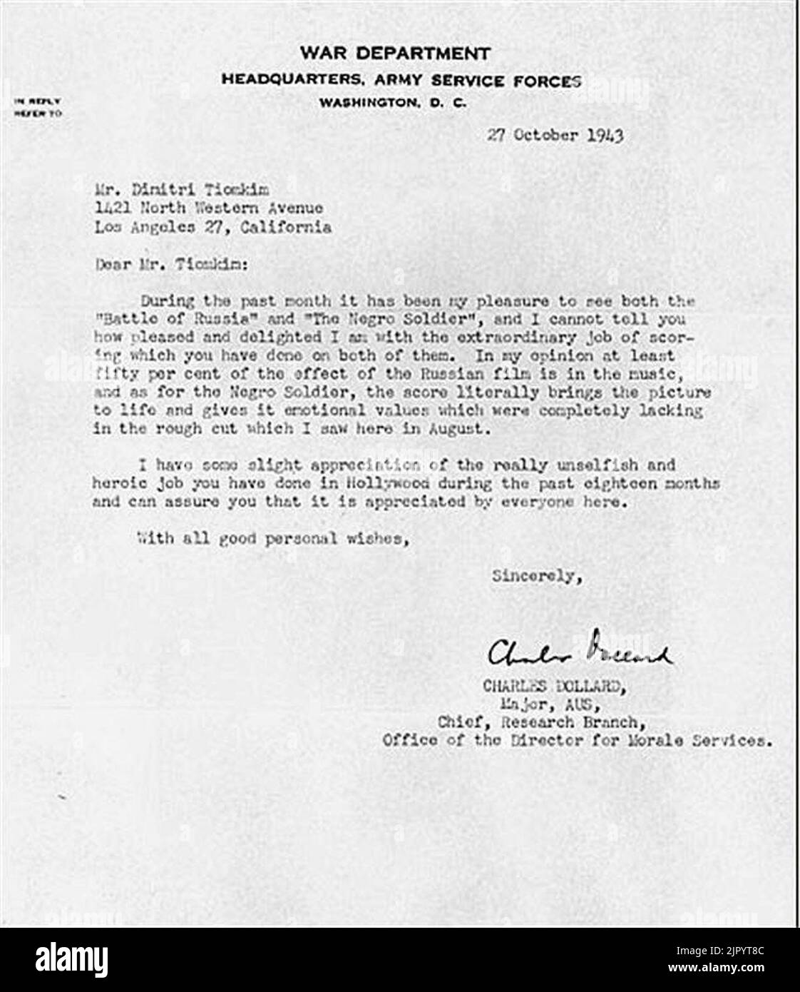 Tiomkin, Dimitri - letter Stock Photo - Alamy