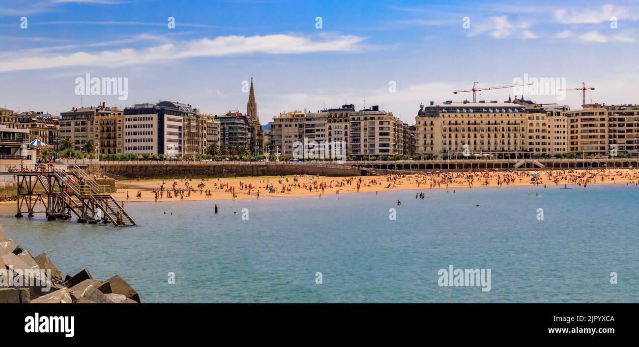 Panoramic view of La Concha bay and beach in San Sebastian Donostia ...