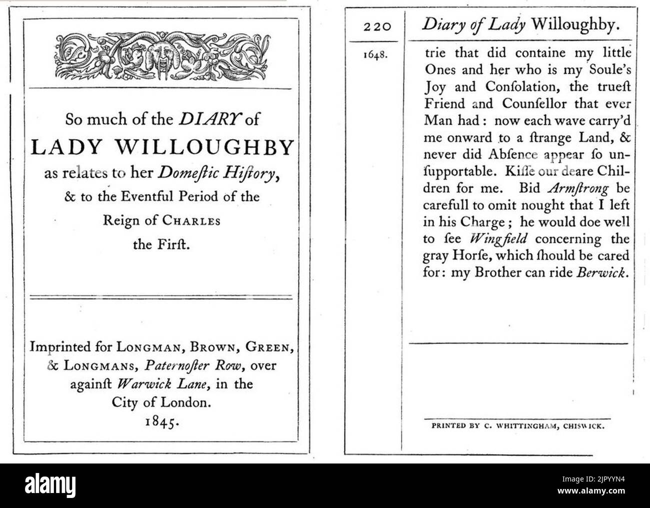 Title page and last page of Diary of Lady Willoughby 1845 Stock Photo ...